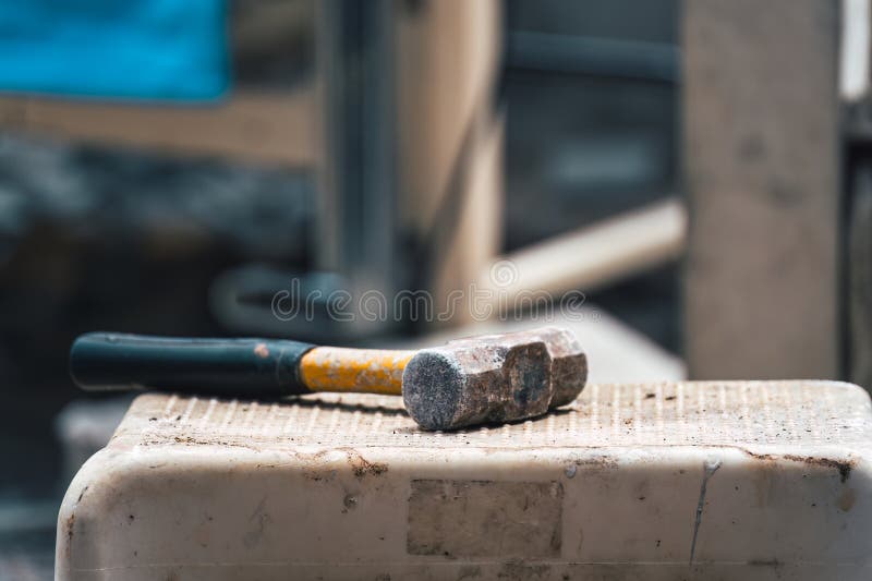 Hammer Put on Workbench in Construction Site Stock Photo - Image of ...