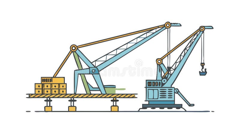 Industrial Harbor Cranes Lifting Heavy Objects Building Icon, Vector ...