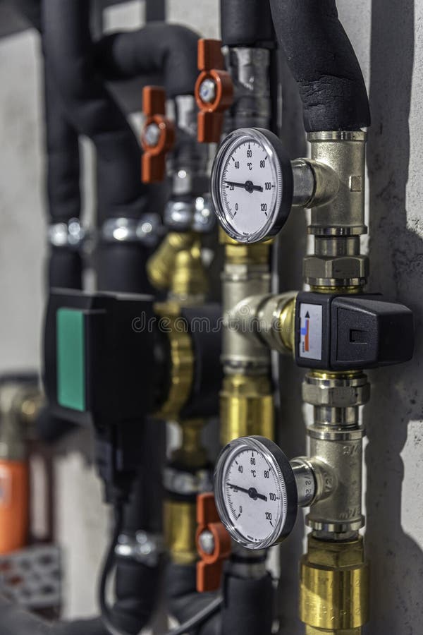 Pressure Sensor on the Hot Water Pressure Reducing Valve. Stock Image ...
