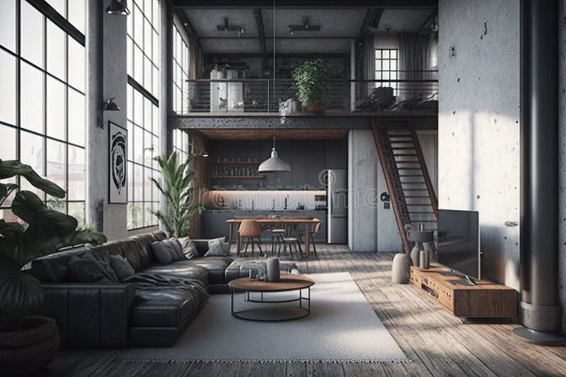 Industrial Home, with Minimalist Decor and Clean Lines Stock ...