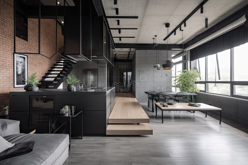 Industrial Home with Sleek, Minimalistic Design Elements and Clean ...