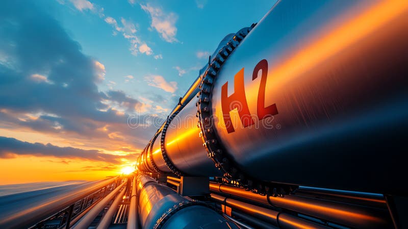 Industrial Hydrogen Pipeline at Sunset with Glowing Colors Stock ...