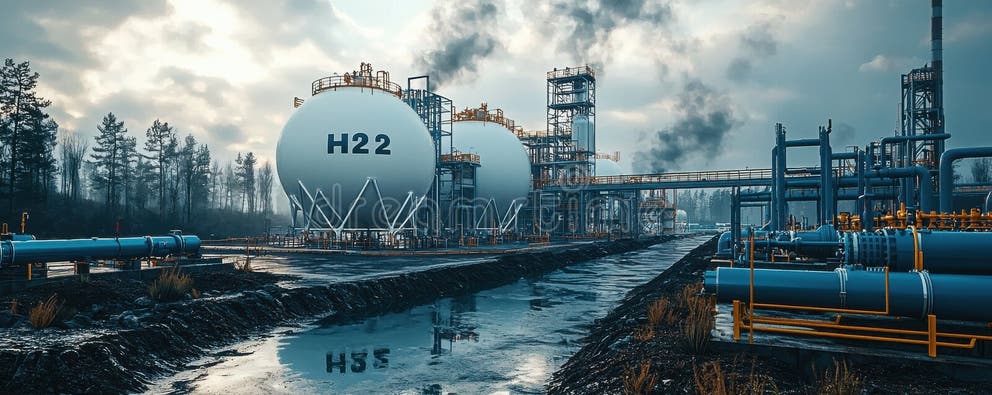 Industrial Hydrogen Storage Facility with Spherical Tanks and Piping ...