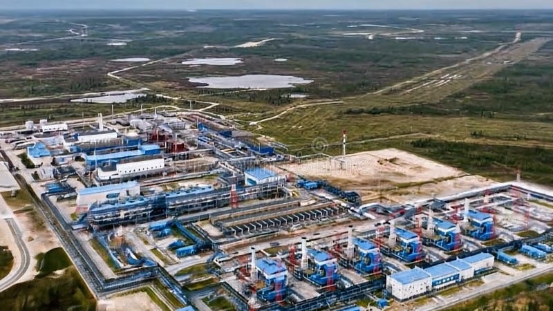Industrial Infrastructure Sprawling Across Tundra Landscape, Revealing Complex Network of Gas ...