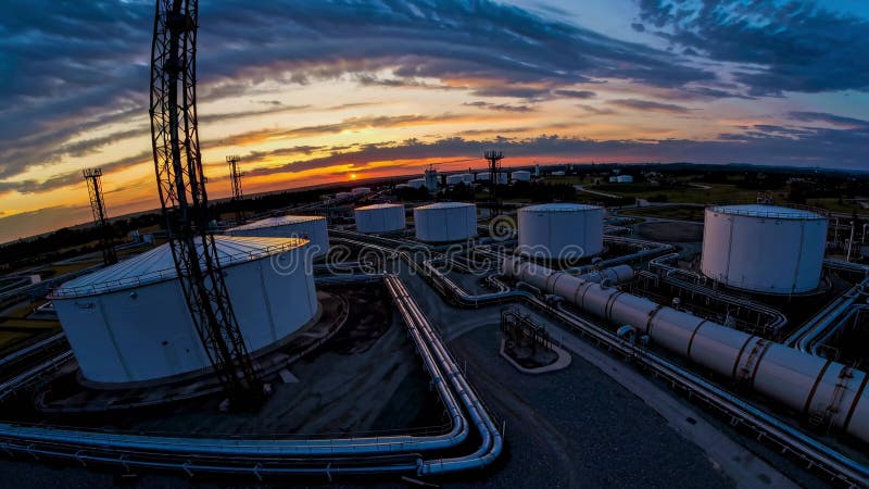 Industrial Infrastructure Panorama Showcases Large White Cylindrical ...