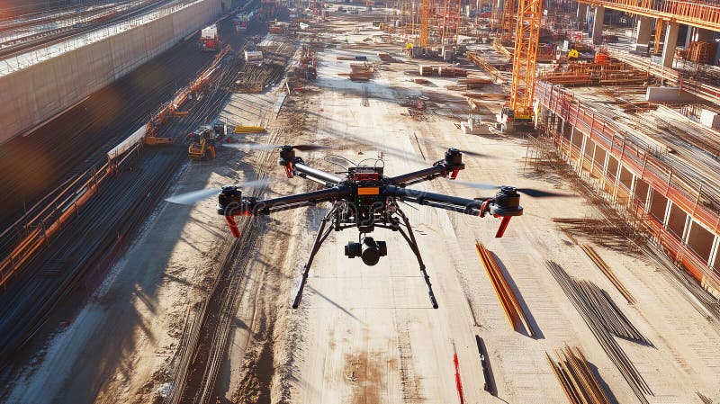 Industrial Inspection Drone Surveying a Construction Site with Computer ...