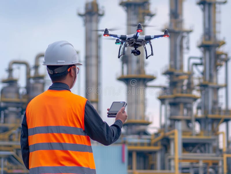 Industrial Inspection with Drone Stock Photo - Image of operator ...