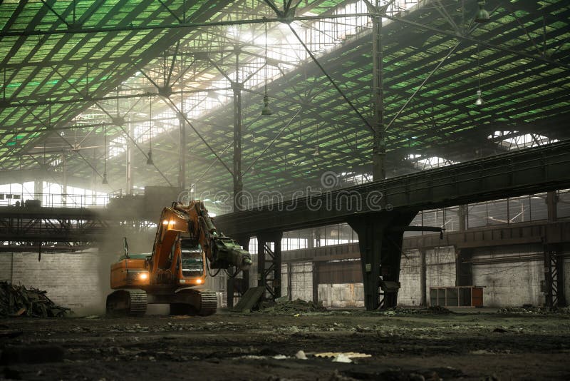 Industrial Interior with Bulldozer Inside Stock Photo - Image of ...