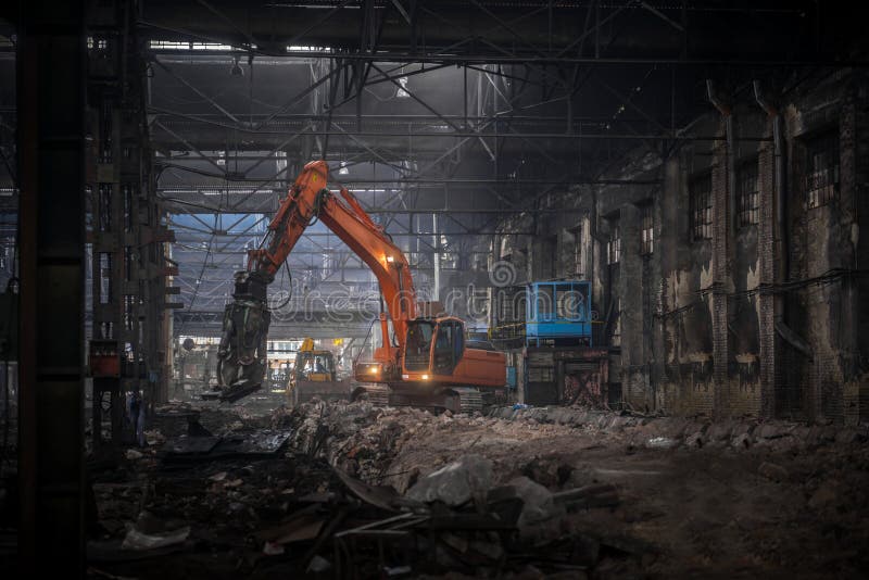 Industrial Interior with Bulldozer Inside Stock Photo - Image of ...