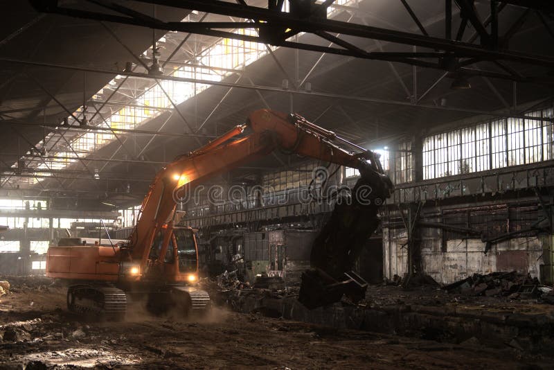 Industrial Interior with Bulldozer Inside Stock Image - Image of ...