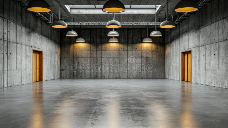 Industrial Interior with Concrete Walls and Bright Orange Doors in ...