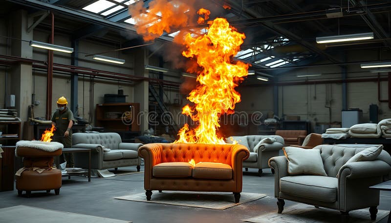 Industrial Interior with Fire and Furniture Generative AI Stock ...