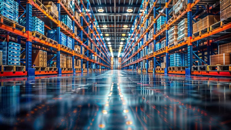 Industrial Warehouse Interior: Modern, Bright Lighting, Reflective ...