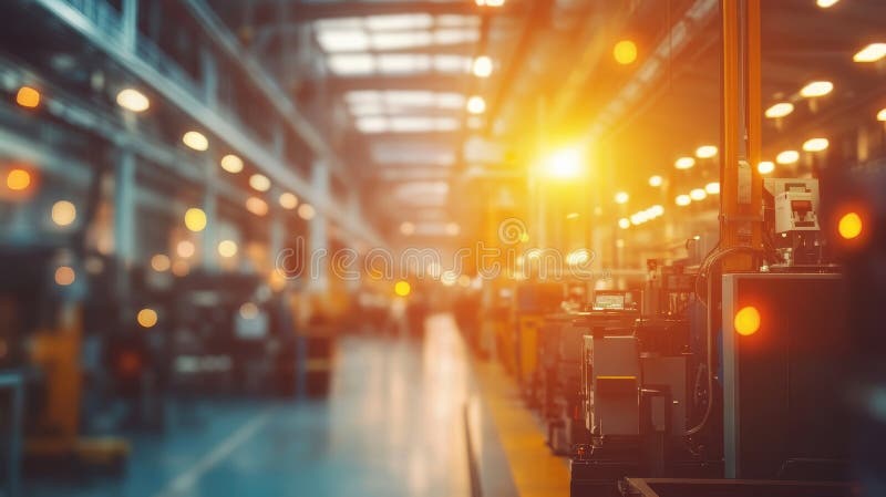 Industrial Interior with Machinery and Warm Lighting, Indicating a ...