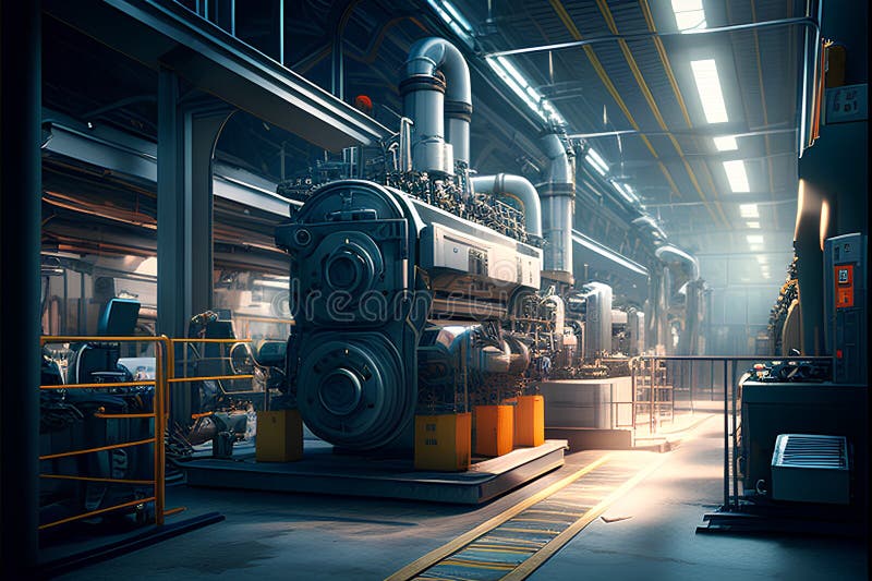 Industrial Interior of a Power Plant with Machinery and Equipment. 3d ...