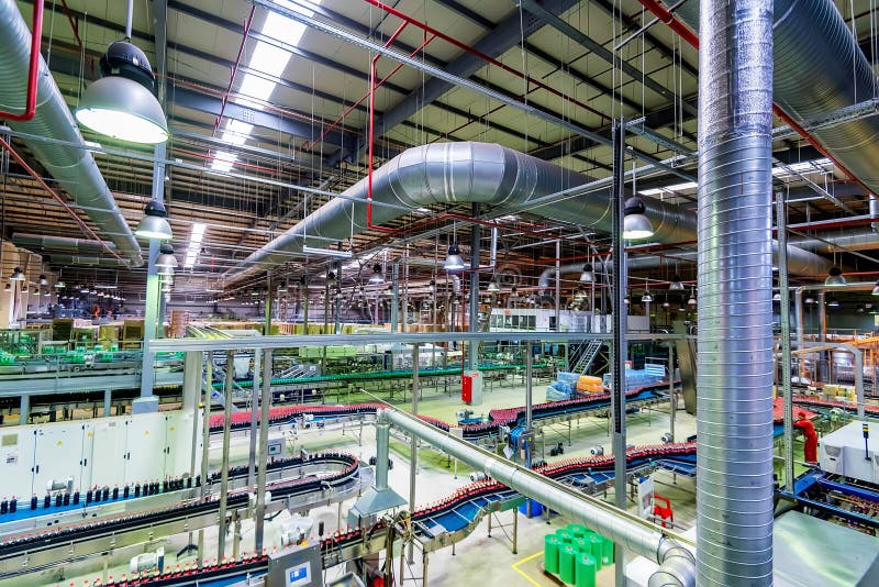 Industrial Interior of Soft Drinks Factory with Tubes Stock Photo ...