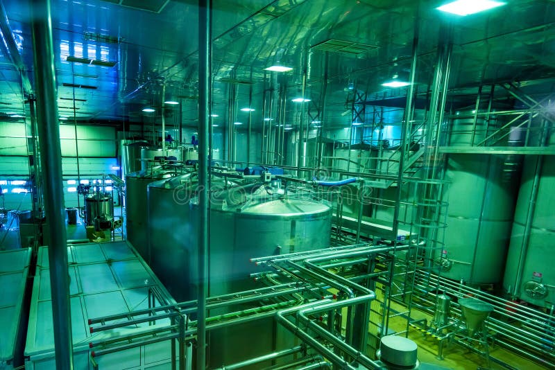 Industrial Interior of Soft Drinks Factory with Tubes Stock Image ...
