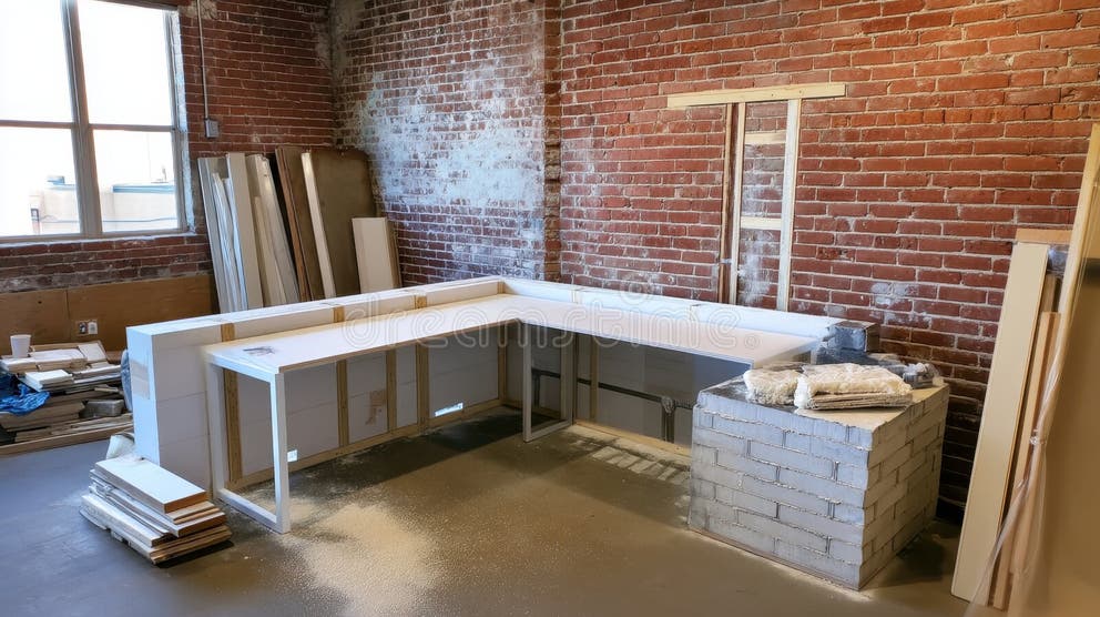 Industrial Interior Workspace with Custom Brick Furniture Design in ...