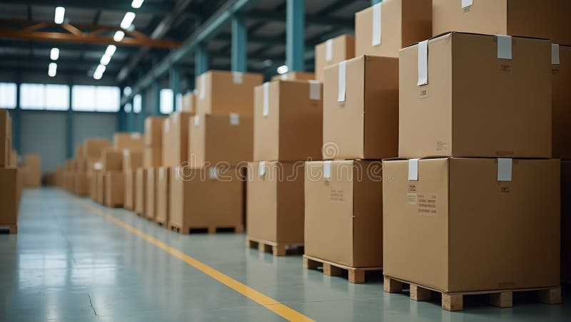 Industrial Inventory Stacked Boxes in Warehouse Stock Illustration ...