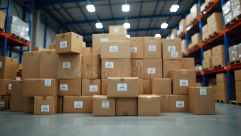 Industrial Inventory Stacked Boxes in Warehouse Stock Illustration ...