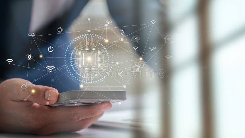 Industrial IoT and AI Based Technology Concept with Human Hand Using Mobile Device To Manage ...