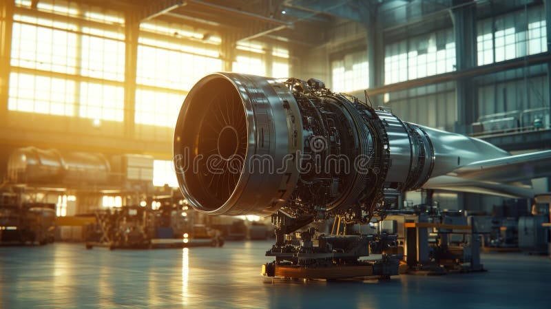 Industrial Jet Engine in a Workshop with Sunlight Stock Photo - Image ...