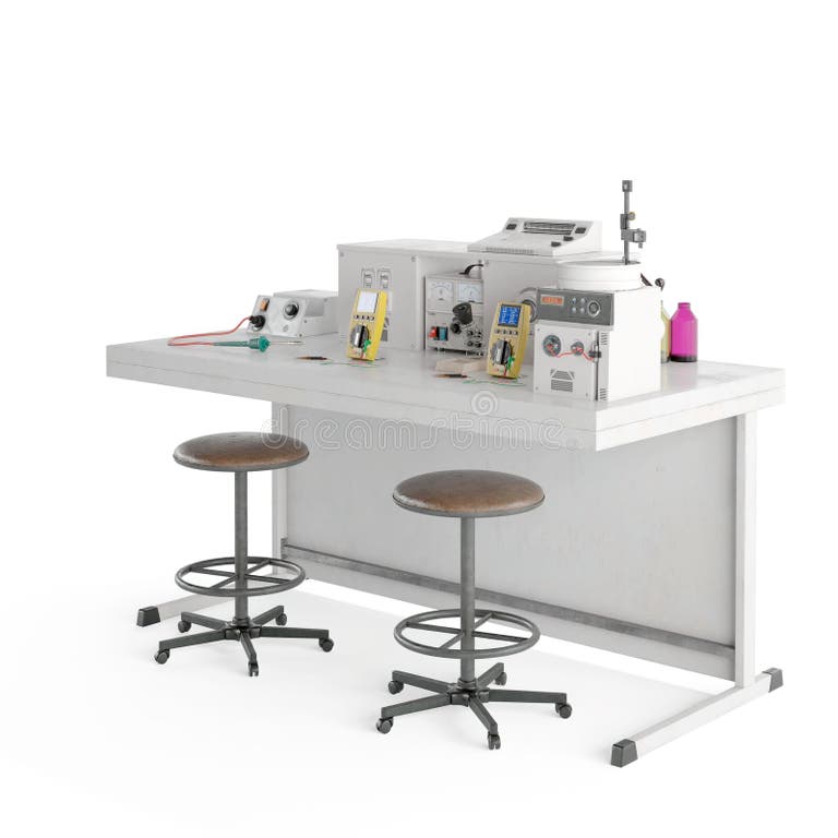 Industrial Lab with Electronic Experiment, Lab Bench, Stools 3D ...