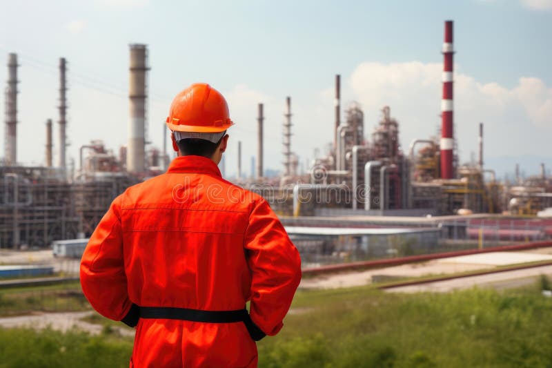 Industrial Laborer Near Oil Refinery. Stock Illustration - Illustration ...