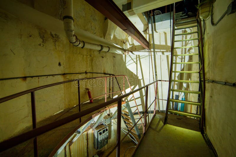 Industrial Ladder Extending Up and Down Stock Image - Image of dark ...