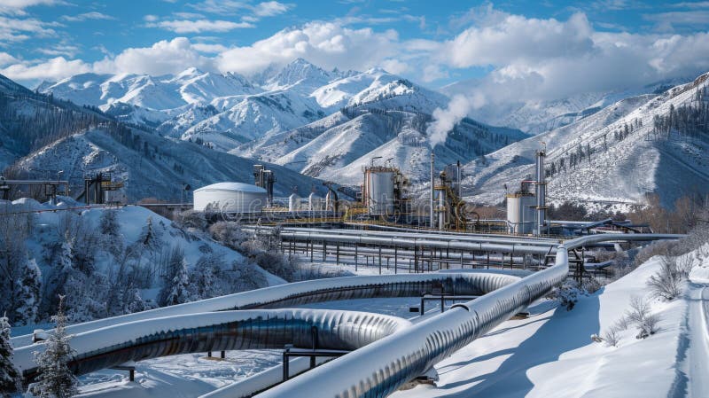 Industrial Landscape Featuring Large Pipelines and Storage Tanks ...