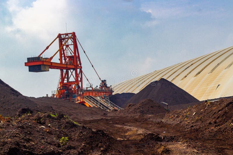 Industrial Landscape Featuring an Ore Bridge Crane Used in Coal Mining ...