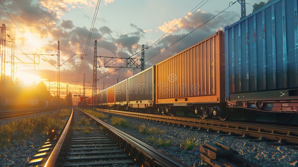 Industrial Landscape Freight Train Transporting Containers in Rail ...