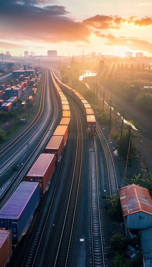Industrial Landscape Freight Train Transporting Containers in Rail ...
