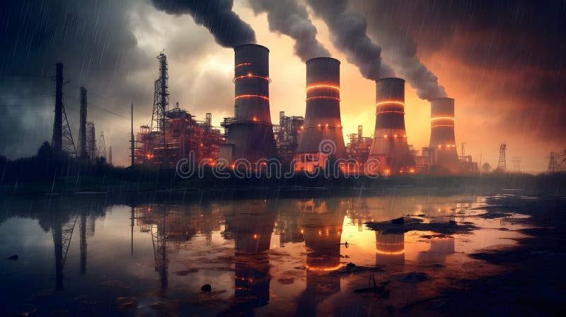 Industrial Landscape with Heavy Pollution Produced by a Large Factory ...