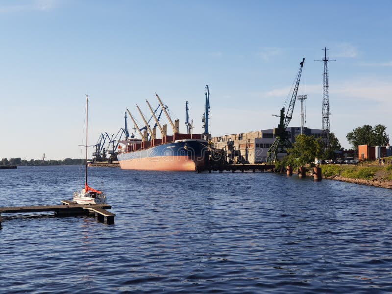 Ship in Riga port editorial stock photo. Image of riga - 154439753