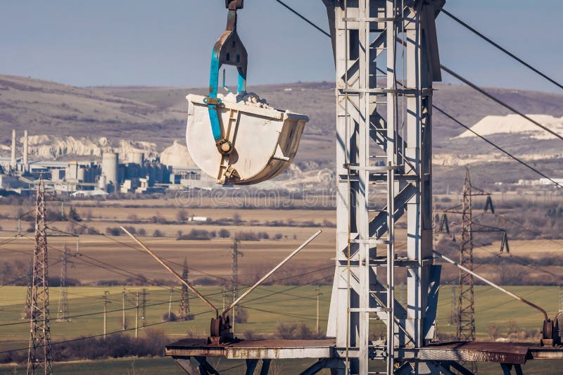 Industrial Landscape with Material Ropeway Transporting Breakstone ...