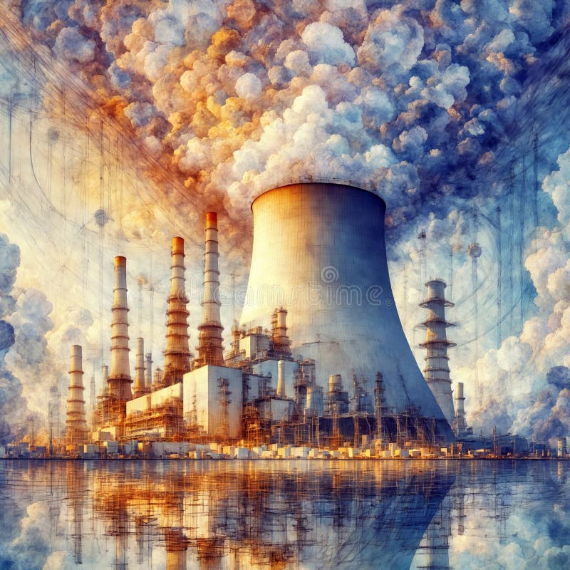 Industrial Landscape with a Nuclear Power Plant. 3D Illustration ... Industrial Landscape with a Nuclear Power Plant. 3D Illustration ...