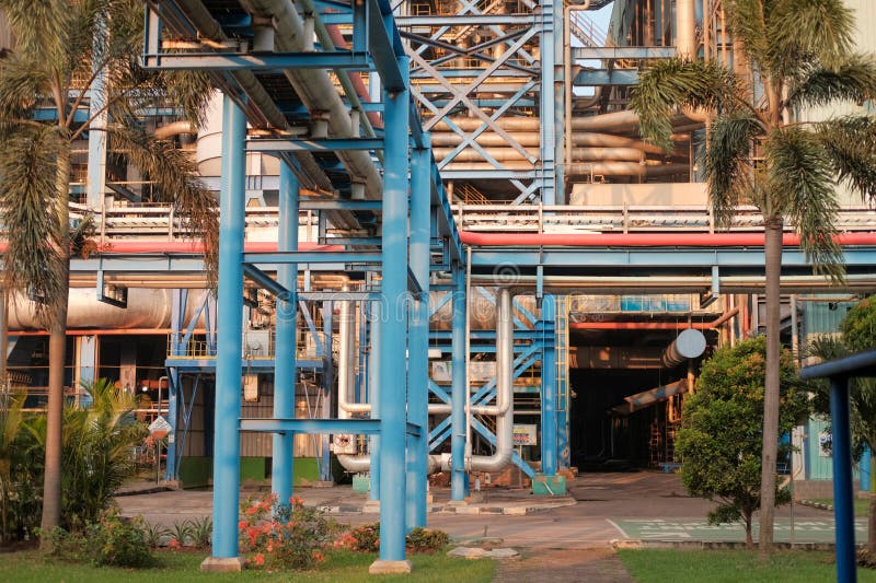 Industrial Landscape Showing Complex Piping Systems and Structures ...