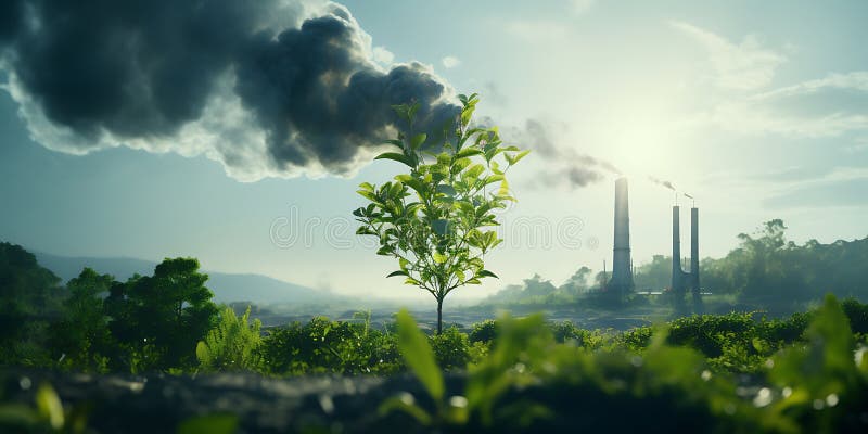 Industrial Landscape with Smoke from Factory Chimneys. 3d Render Stock ...