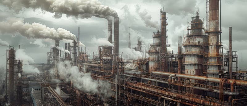 Industrial Landscape with Smoke Stacks and Steam Stock Image - Image of ...