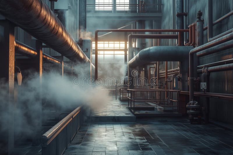Industrial Landscape with Steam Pipes Stock Illustration - Illustration ...