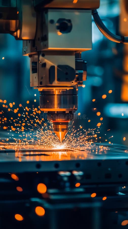 Industrial Laser Cutting Machine Operating with Sparks Stock Image ...