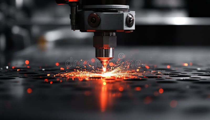 Industrial Laser Cutting Machine in Operation, Generating Sparks on ...