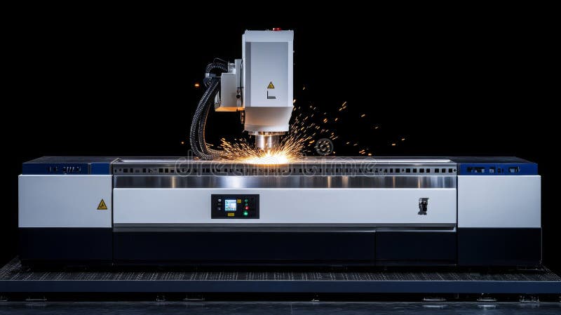 Industrial Laser Cutting Machine in Operation Sparks Flying Stock ...
