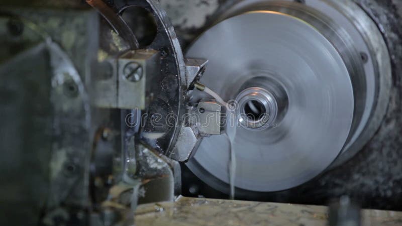 Industrial Lathe Heavy Machine Working Process in a Workshop at Night ...