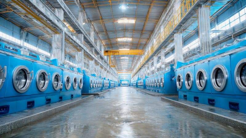Industrial Laundry Facility with Modern Machines in Operation Stock ...