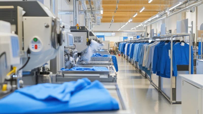 Industrial Laundry Folding and Ironing Machines Processing Blue ...