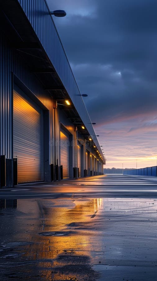 Industrial Loading Docks at Sunset Stock Photo - Image of rainy ...