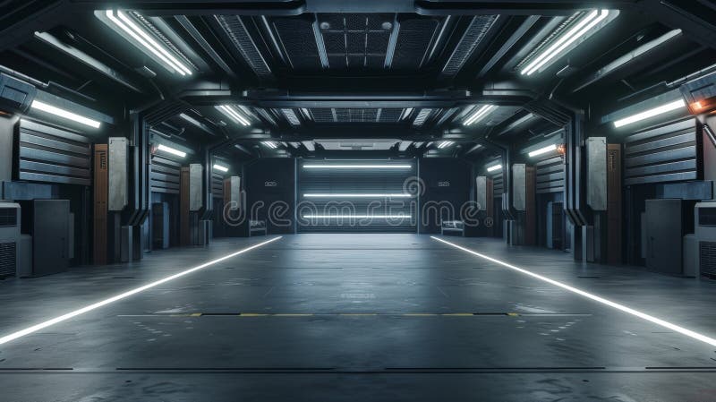 Industrial Locker Room with Futuristic Design Elements, Illuminated by ...