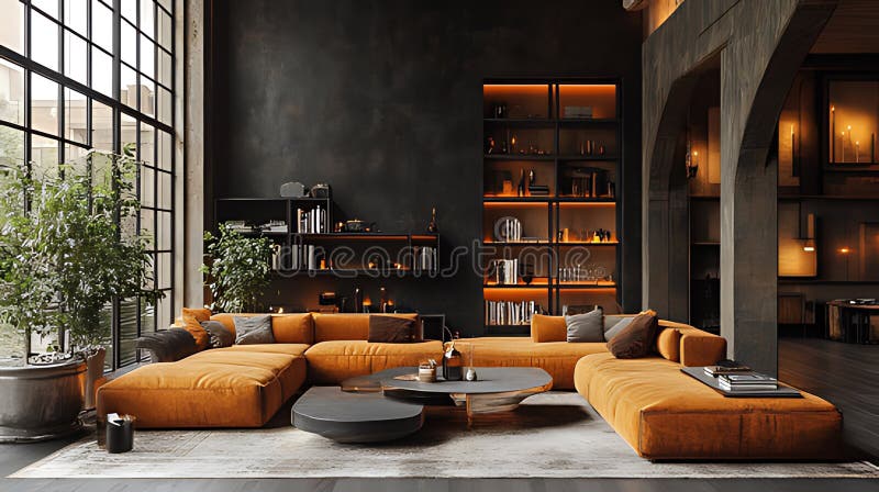 Industrial Loft Apartment Living Room Interior Design Stock Illustration - Illustration of cozy ...